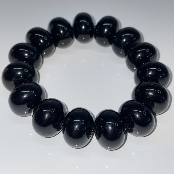 Jewelry | Vintage Chunky Jet Black Lucite Beaded Stretch Bracelet ...